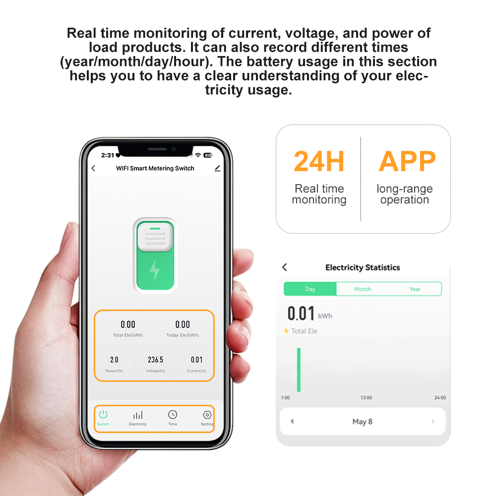 63A 1P+N WiFi Smart MCB Energy Meter Metering Breaker Voltage/Current ...