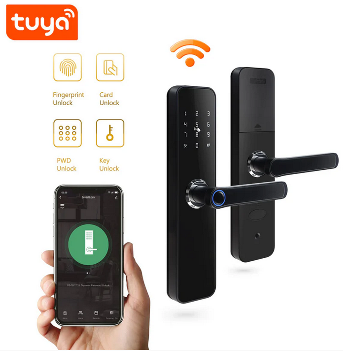Tuya WIFI Access Control Fingerprint Keypad Card Door Handle Lock HR07 ...
